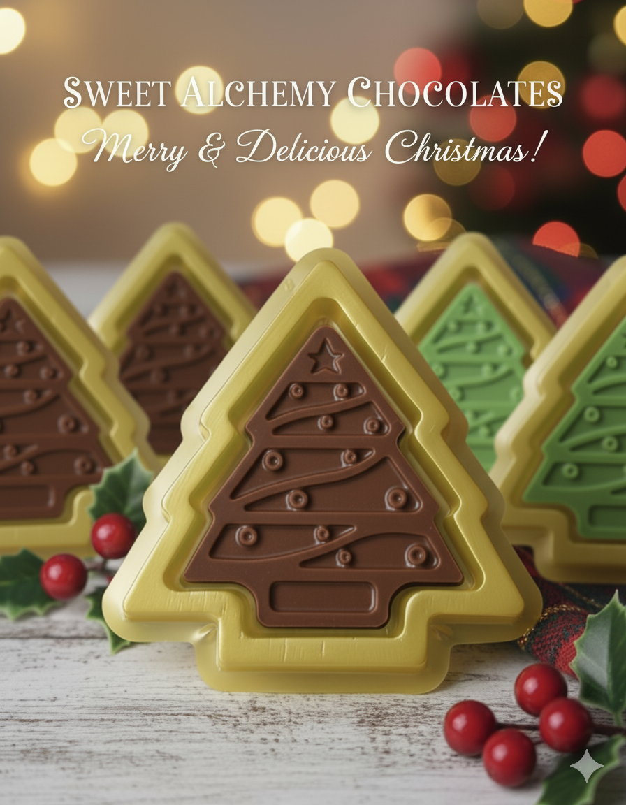 Christmas Tree shaped chocolates - sweetalchemychocolates.in